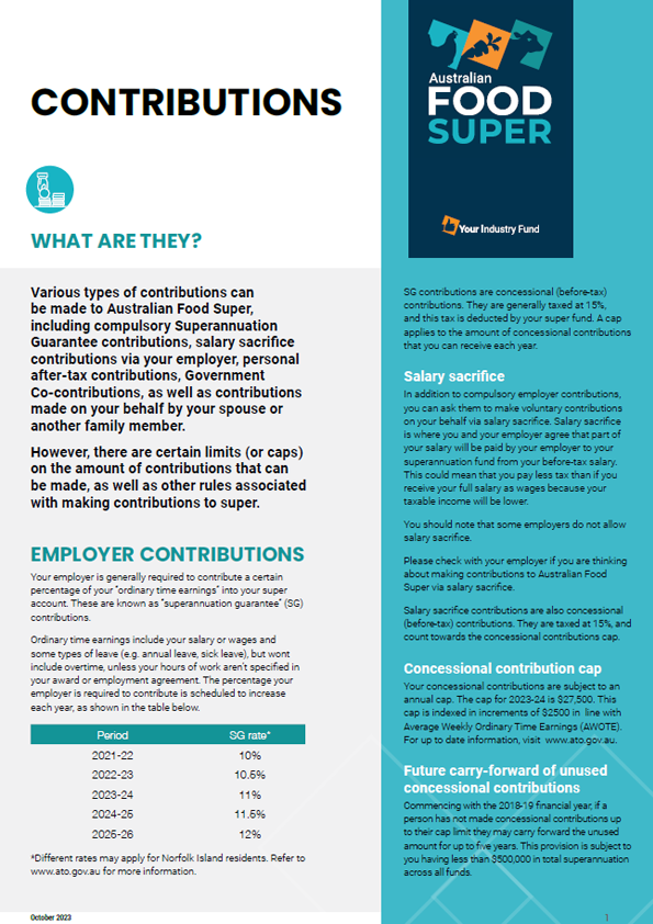 Superannuation Contributions - AMIST Super is now Australian Food Super